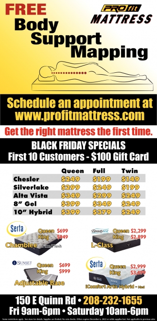 Free Body Support Mapping, Pro Fit Mattress, Ammon, ID