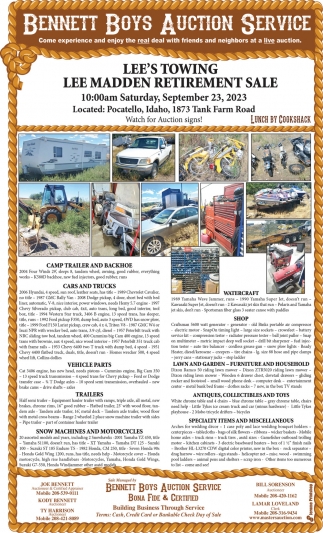 Lee's Towing Lee Madden Retirement Sale, Bennett Boys Auction Service
